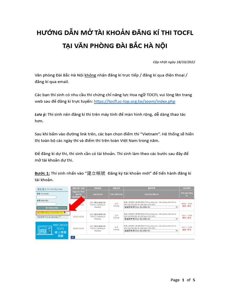 Huong Dan Mo Tai Khoan Dang Ki Thi TOCFL | PDF