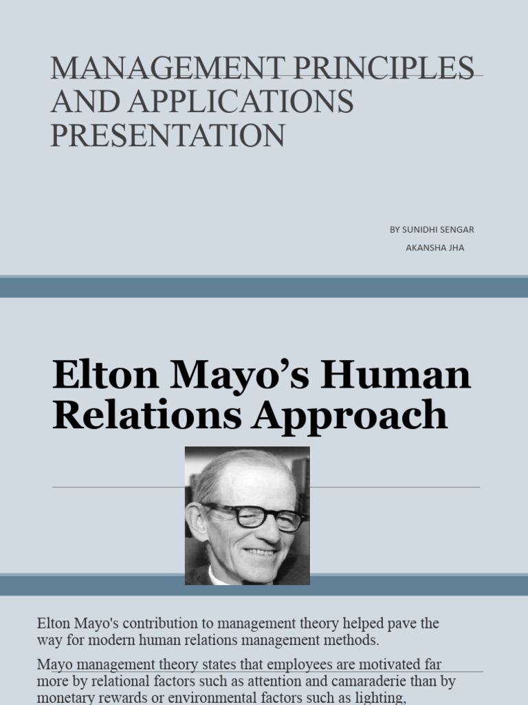 Elton Mayo's Human Relations Approach | PDF | Motivational | Motivation