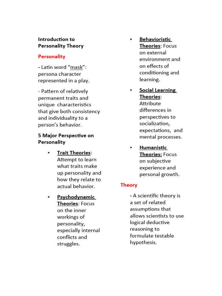 Introduction To Personality Theory | PDF | Id | Psychoanalysis
