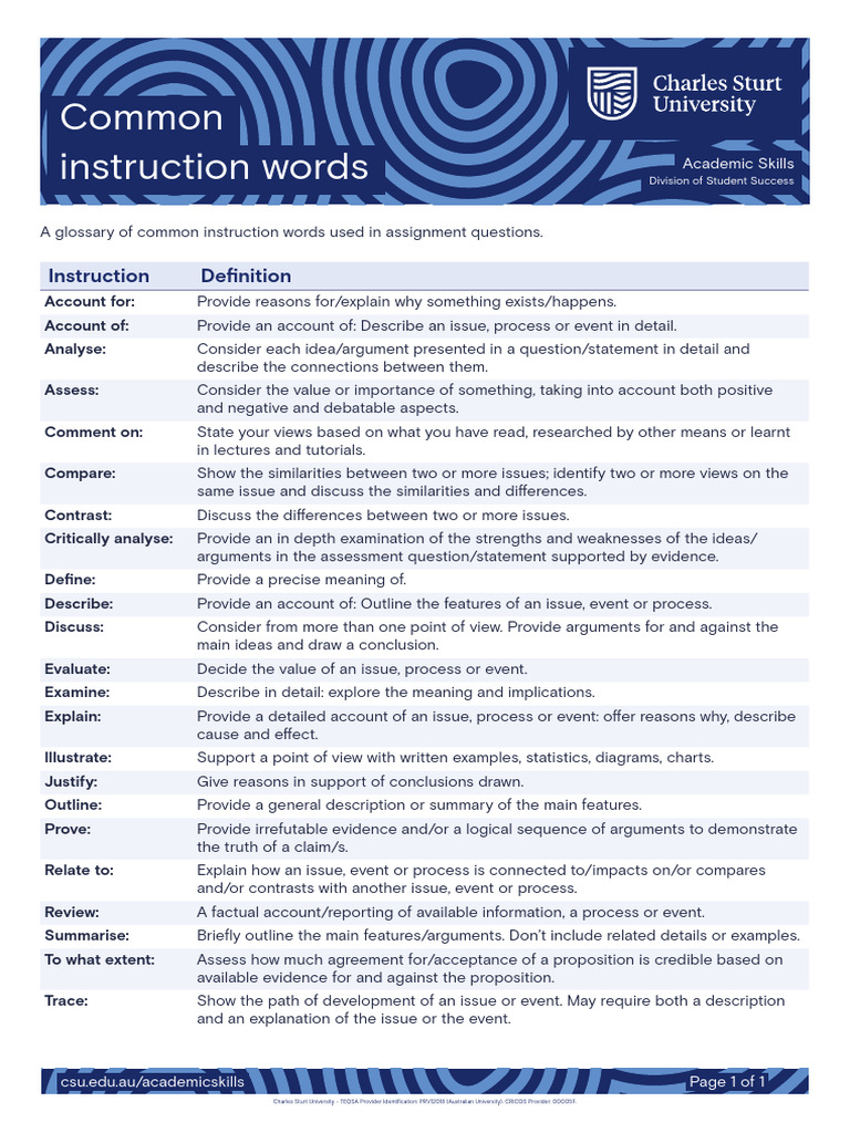 Common Instruction Words | PDF | Argument | Reason