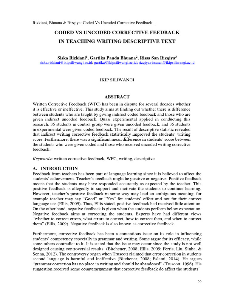 Coded Vs Uncoded Corrective Feedback in | PDF