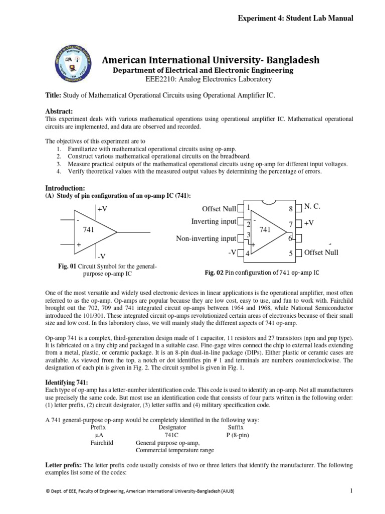 Ae Lab - Exp04 - Student Manual | Download Free PDF | Operational Amplifier | Amplifier