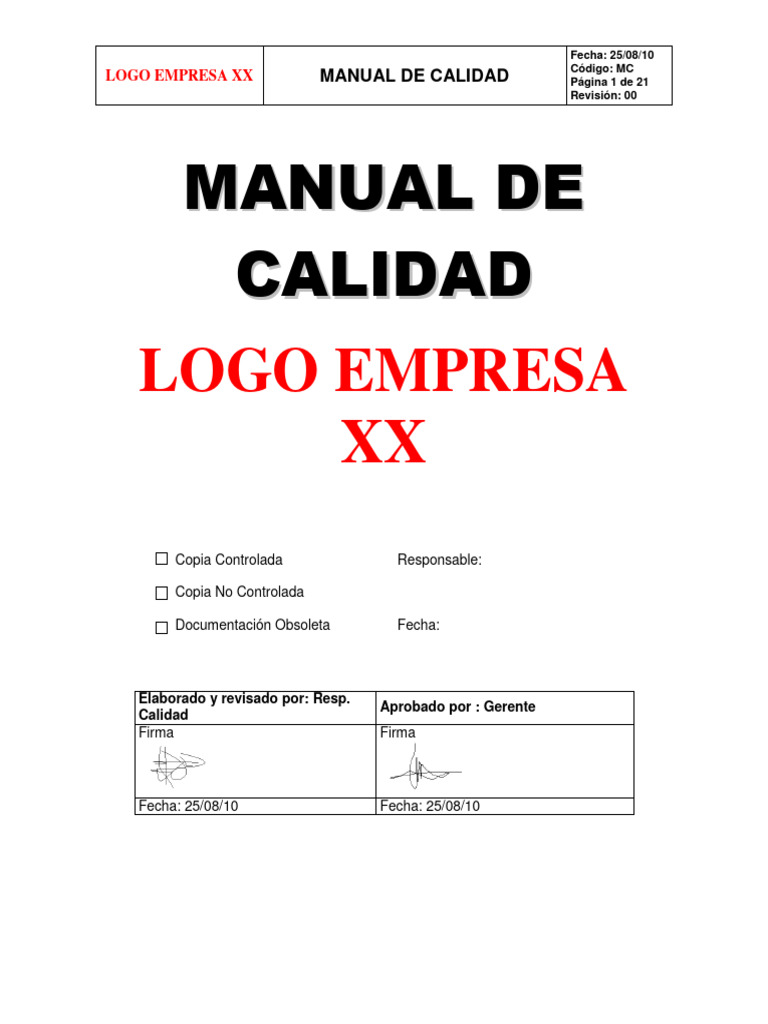 MC_rev00_MANUAL_DE_CALIDAD | PDF | Calidad (comercial) | Sistema de manejo de calidad