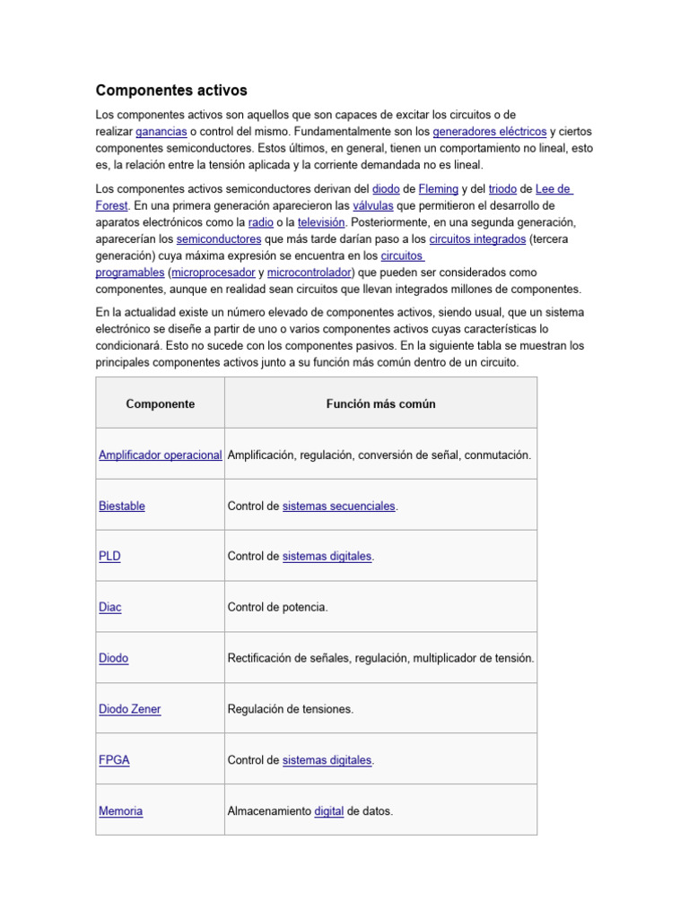 Componentes activos | PDF | Componente electrónico | Electrónica