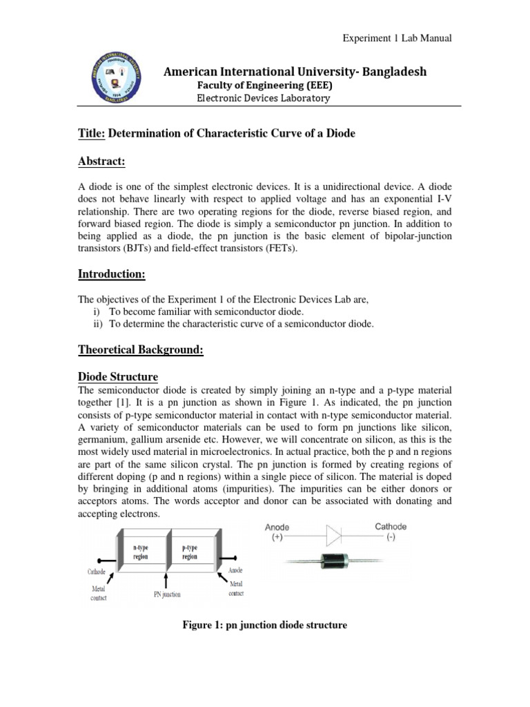 Ed - Exp - 1 - Student - Manual - 2 | PDF | P–N Junction | Semiconductors