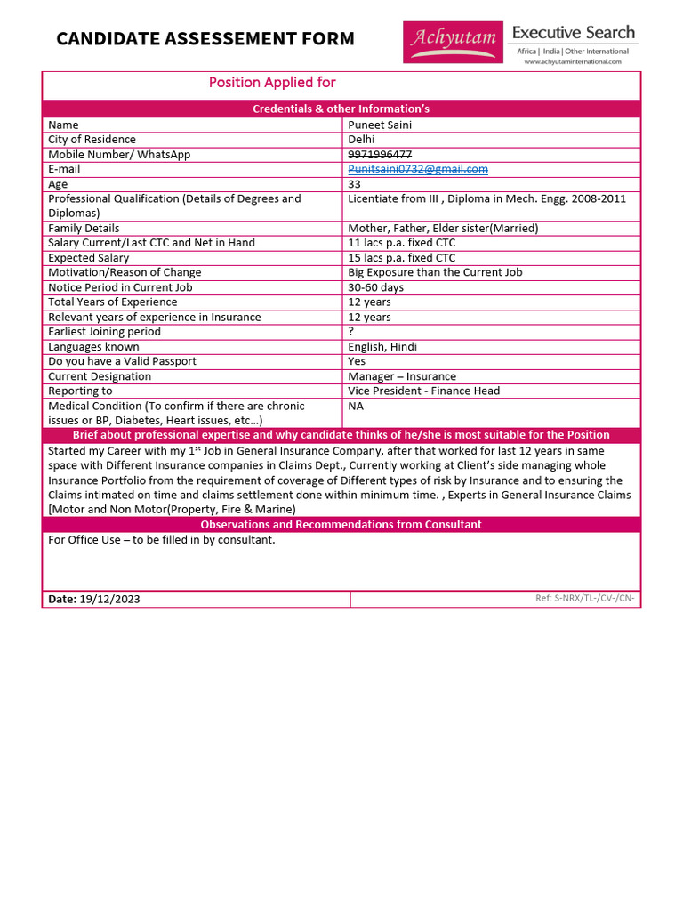 CAF Insurance | PDF | Insurance | Consultant