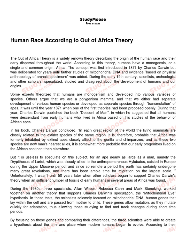 Human Race According To Out of Africa Theory | PDF