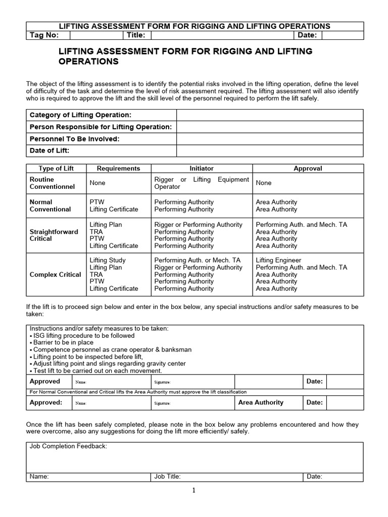 Lifting Assessment and Plan | PDF | Safety | Crane (Machine)