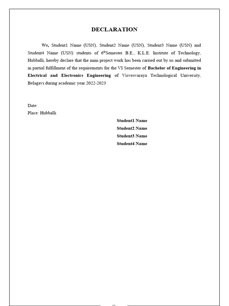 Mini Project Declaration and Acknowledgement | PDF