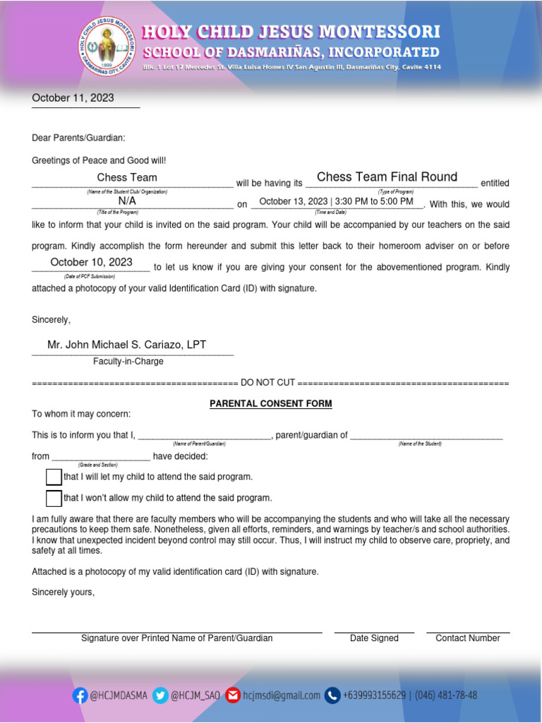 Parental Consent Form CDAPS AL 2 | PDF