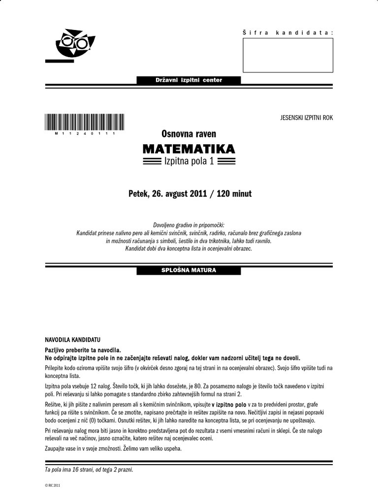Matematika: Osnovna Raven | PDF
