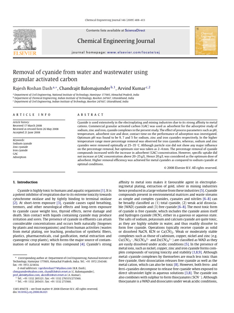 Cyanide Removal Using Granular Carbon | PDF | Cyanide | Adsorption