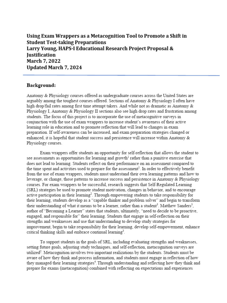 Using Exam Wrappers As A Metacognition Tool To Promote A Shift in ...