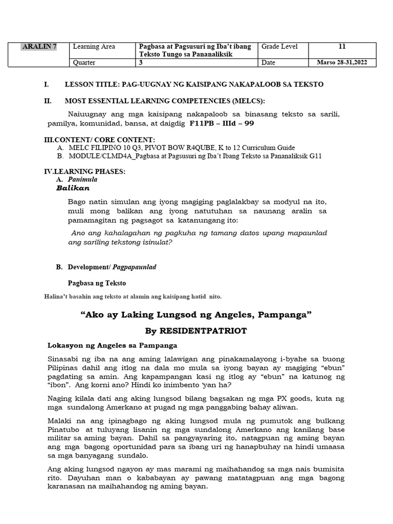 LEAP PAGBASA ARALIN 7 | PDF