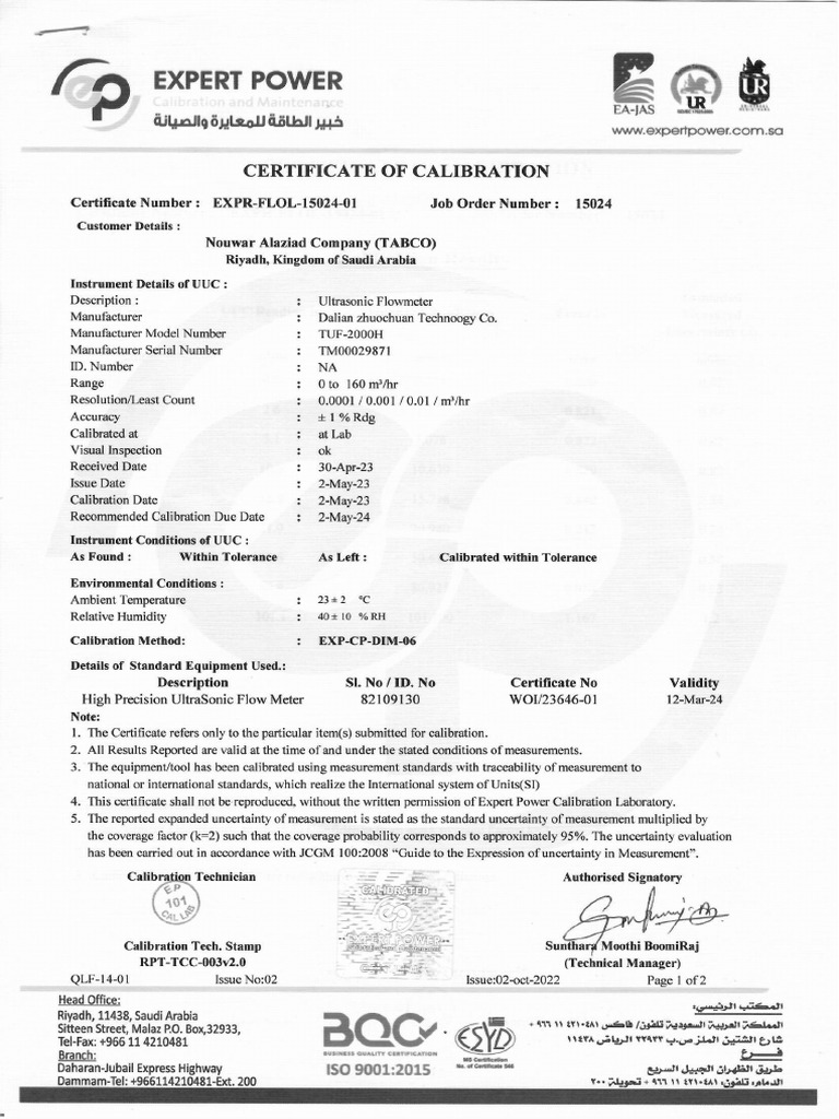 Calibration Ultrasonic Flow Meter | PDF