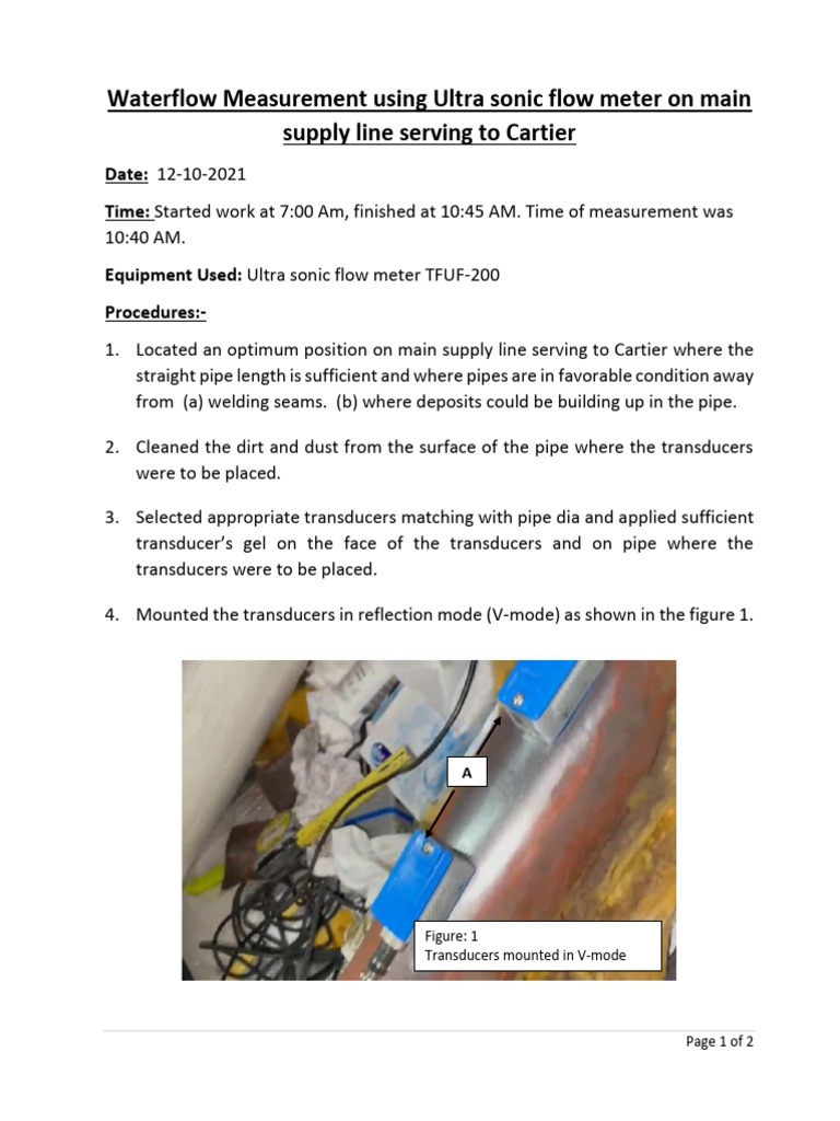 Ultra Sonic Flow Meter Measurement On Project | PDF