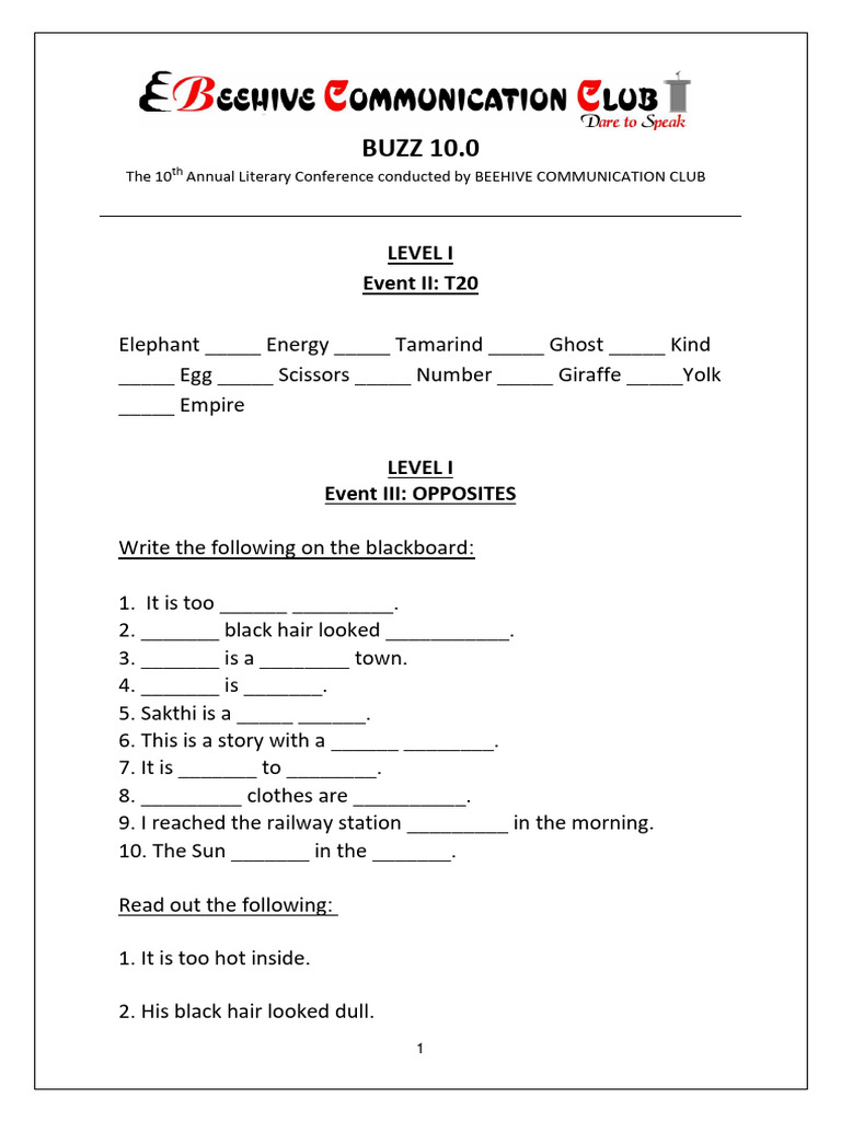 BUZZ 10 Question Paper October 2023 | PDF | Games & Activities | Young ...