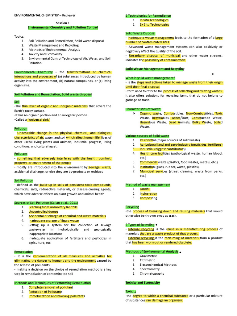 Environmental Chemistry - Reviewer Session 1 Environmental Chemistry ...
