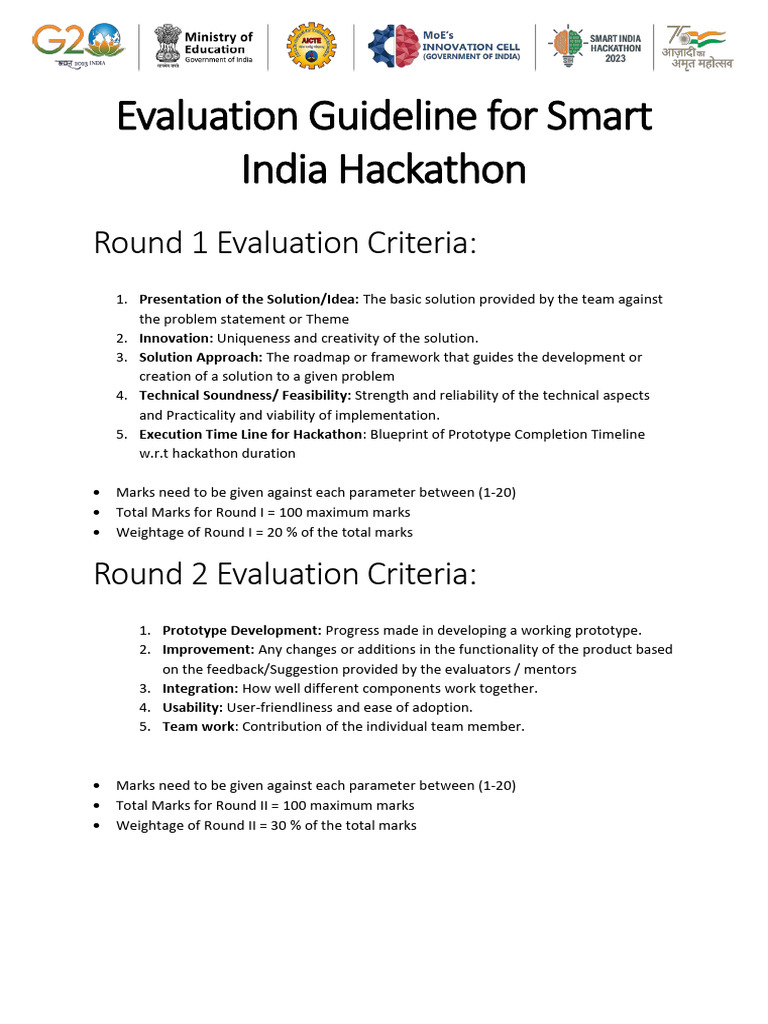 Evaluation Guideline For Smart India Hackathon 2023 | PDF | Teaching Methods & Materials