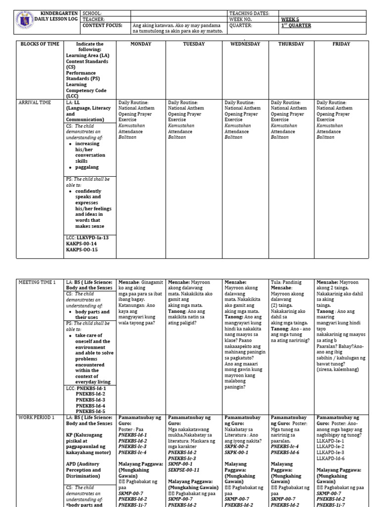 KINDER DLL Week 5 | PDF