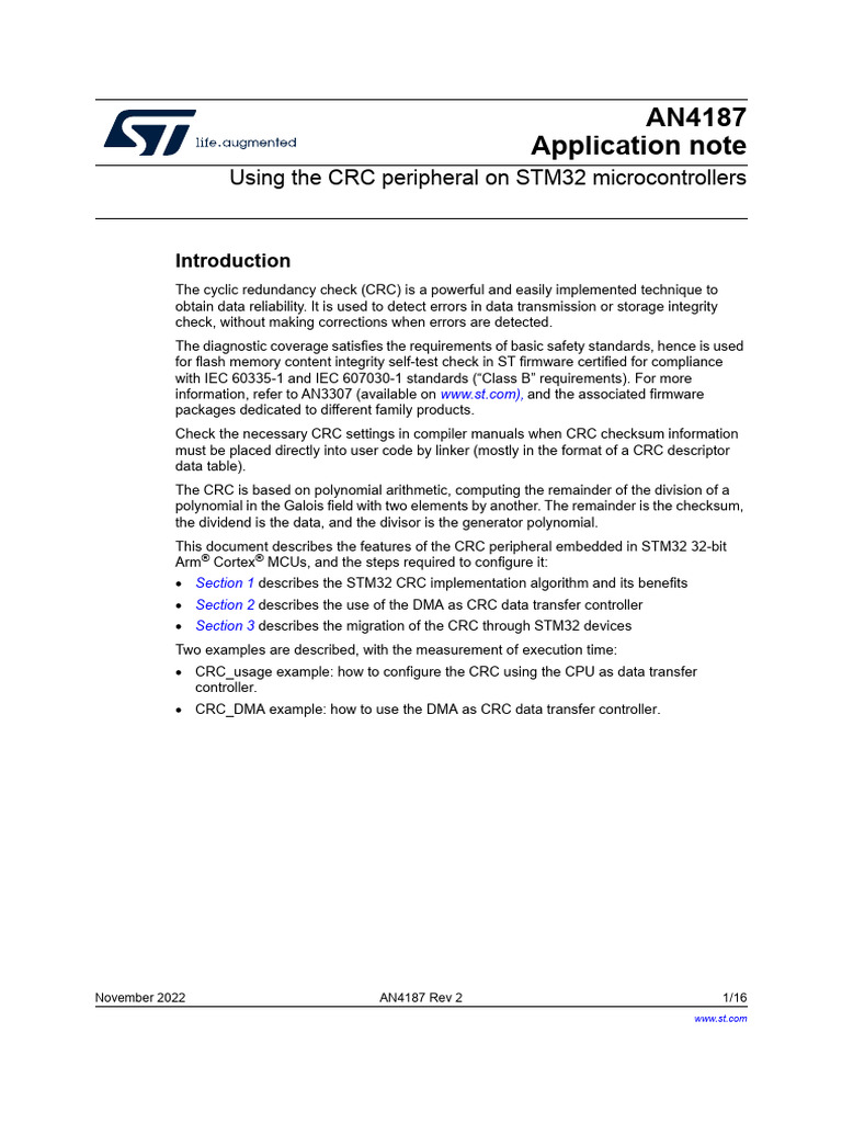 An4187 Using The CRC Peripheral in The stm32 Family Stmicroelectronics | Download Free PDF ...