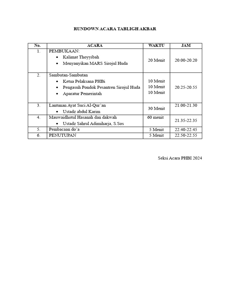 Rundown Tabligh Akbar 24 | PDF