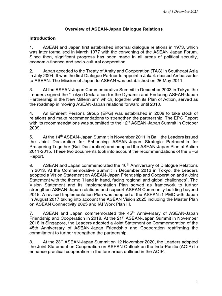 ASEAN-Japan Dialogue Relations Overview | PDF | Economies