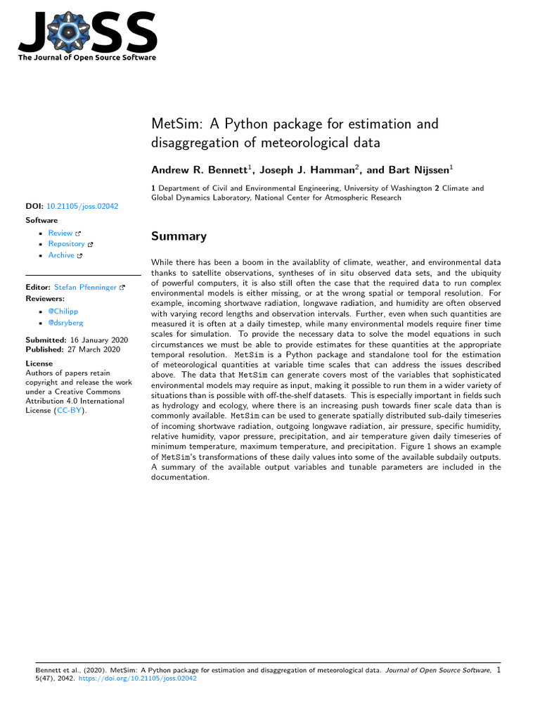 MetSim A Python Package For Estimation and Disaggregation of Meteorological Data | PDF ...
