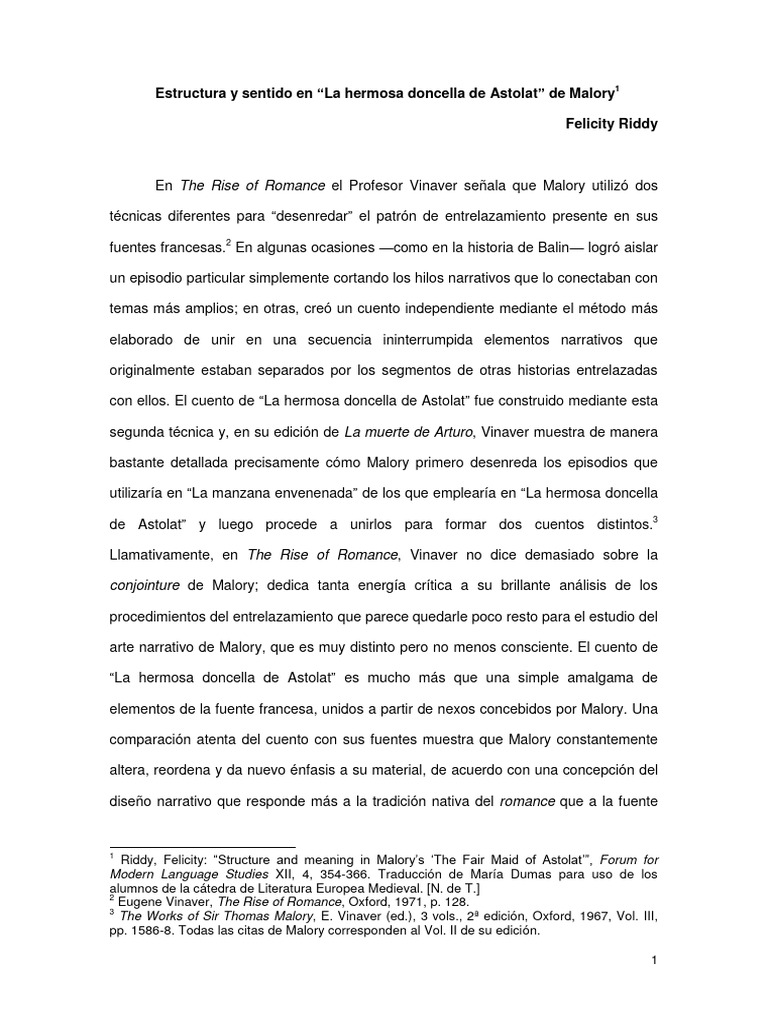 Estructura y sentido en La hermosa doncella de Astolat - Riddy | PDF