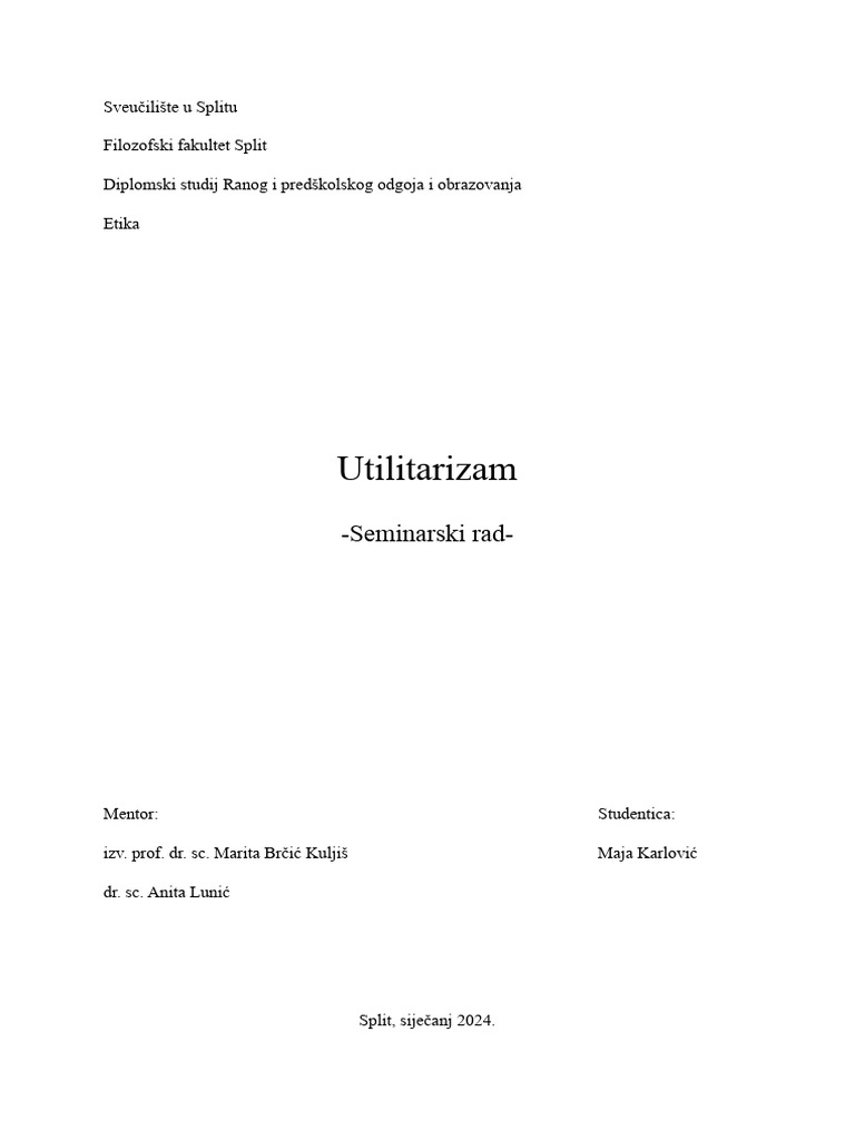 Utilitarizam Seminar | PDF
