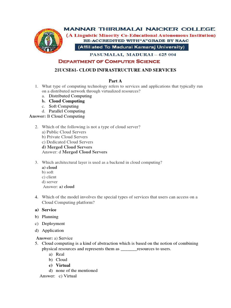 21UCSE61 CC - Unit 1 Question Bank | PDF | Cloud Computing | Computing