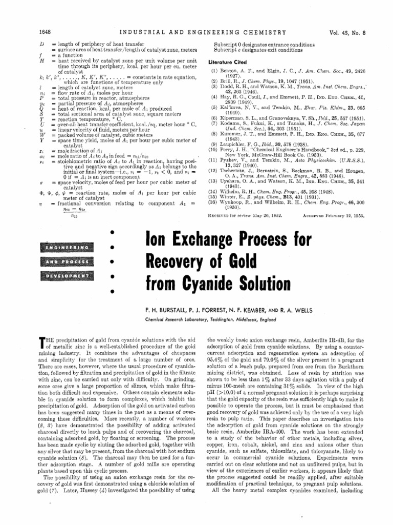 Ion Exchange Process for Recovery of Gold from Cyanide Solution | PDF