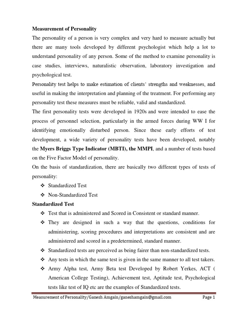 Measurement of Personality | Download Free PDF | Extraversion And ...