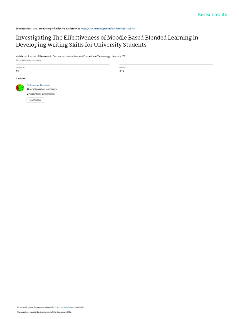 Moodle Blended Learning for Writing Skills | PDF | Educational ...