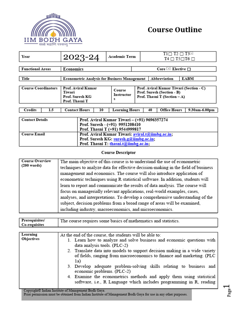 Course Outline | PDF | Econometrics | Regression Analysis