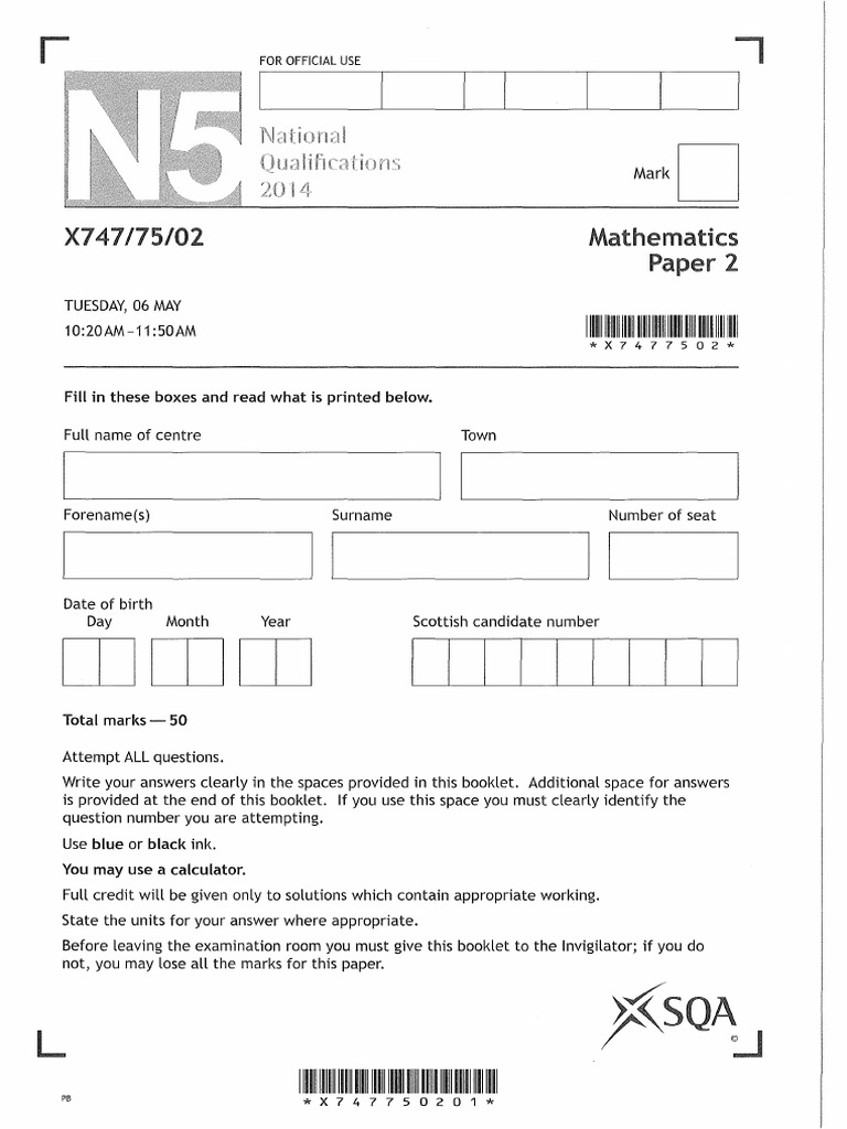 2014 N5 Maths P2 | PDF | Circle | Area