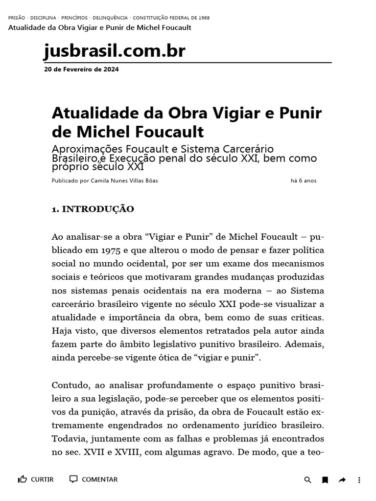 Atualidade Da Obra Vigiar e Punir de Michel Foucault - Jusbrasil | PDF ...