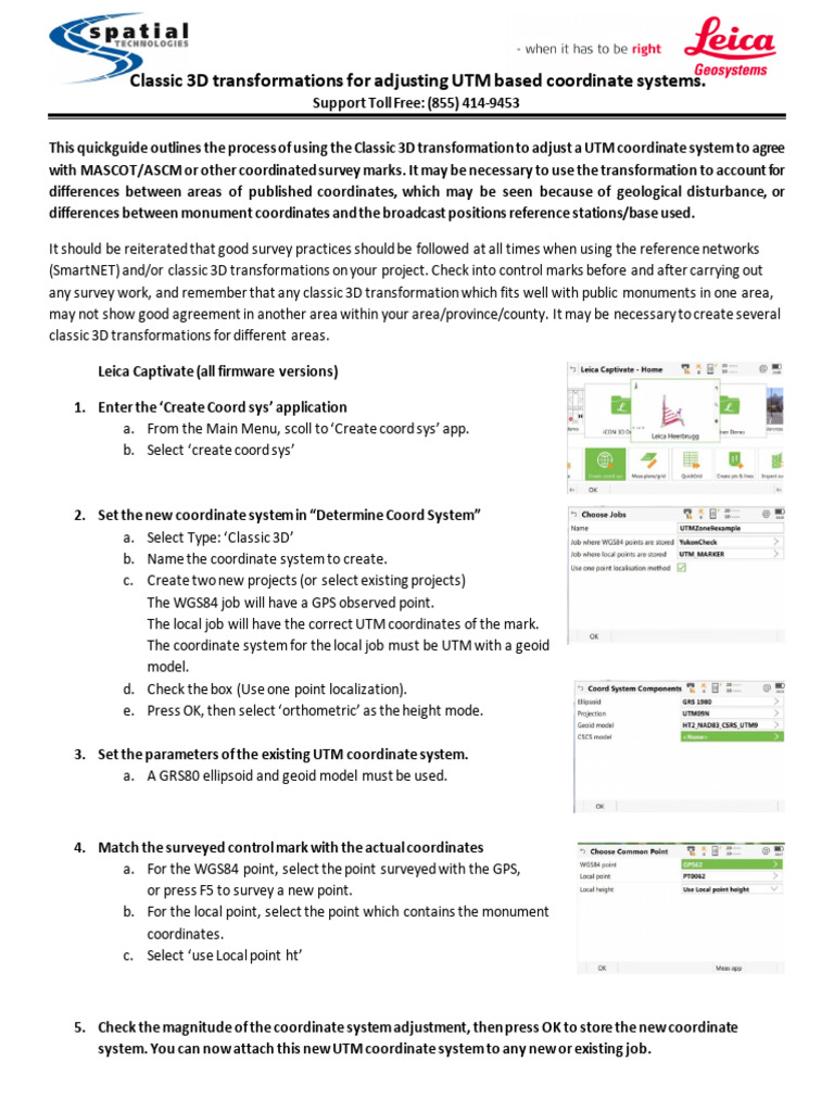 Classic 3D Transformation For Leica Captivate (One Point) | PDF | Cartography | Metrology