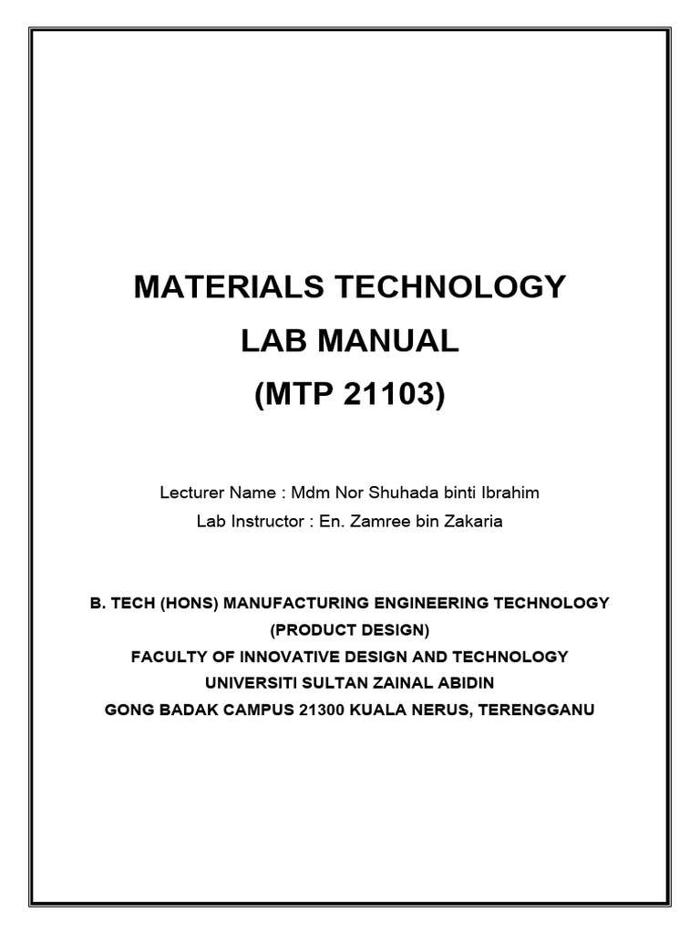 Lab Manual MTP21 | PDF | Hardness | Deformation (Engineering)
