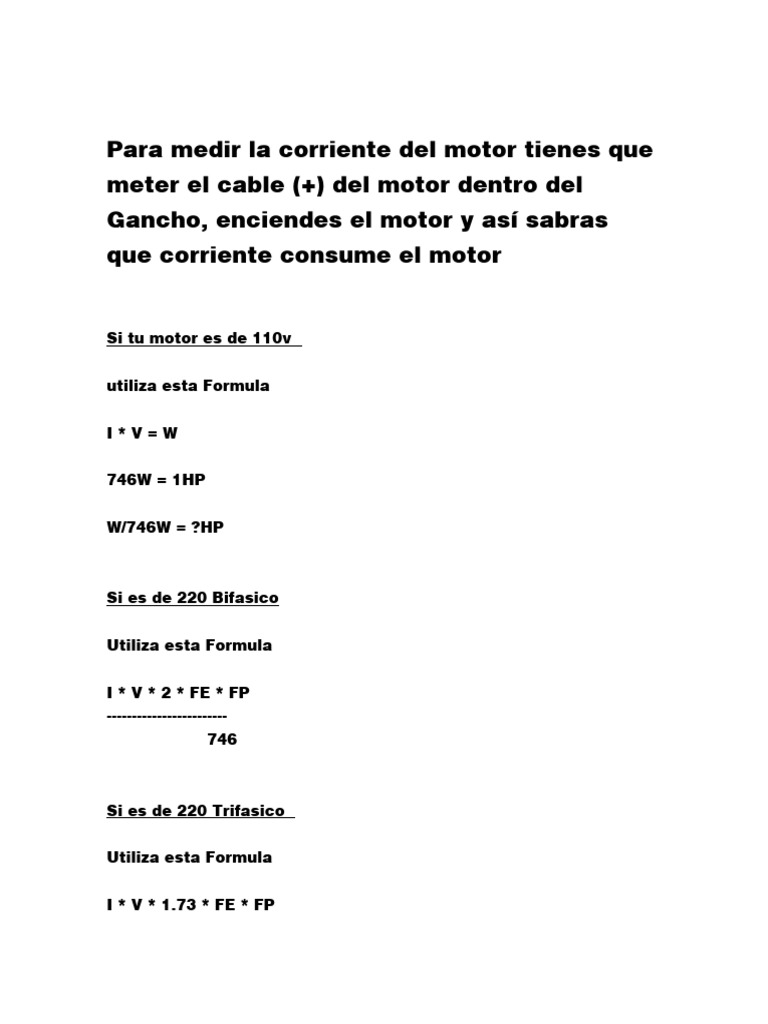 Formulas para Calcular Los HP de Un Motor | PDF