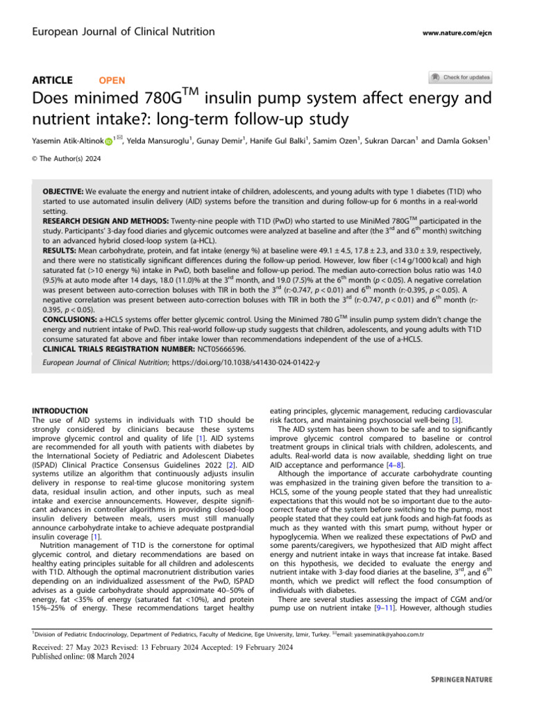 Does Minimed 780G Insulin Pump System Affect Energy and Nutrient Intake?: Long-Term Follow-Up ...