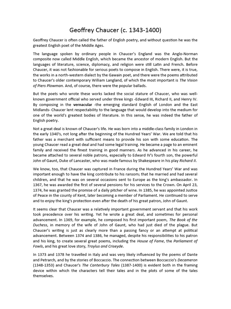 Geoffrey Chaucer | PDF | The Canterbury Tales | Geoffrey Chaucer