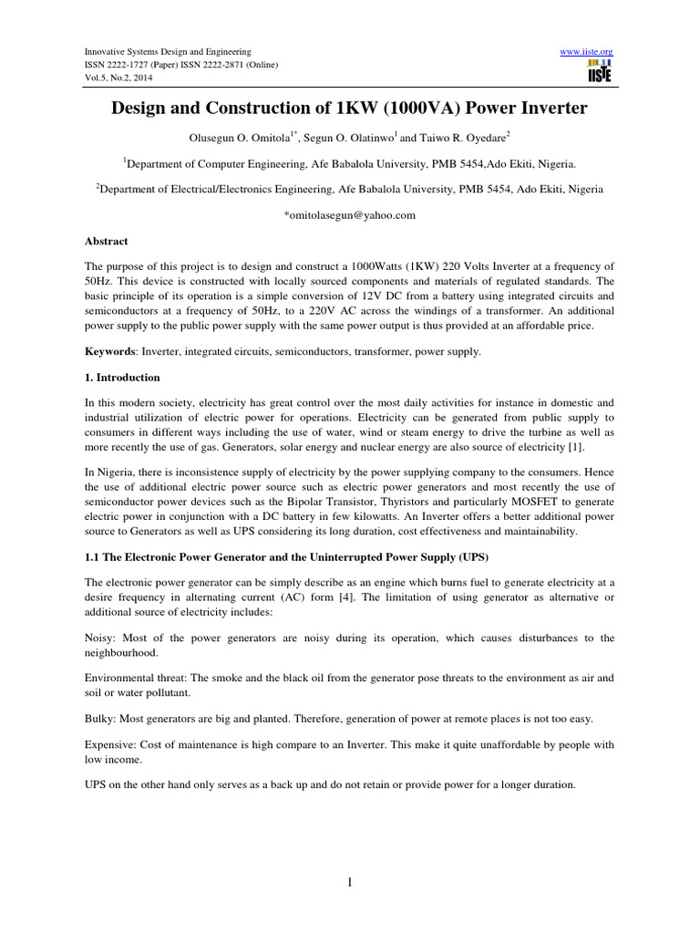 Design and Construction of 1KW 1000VA Po | PDF | Power Inverter | Rectifier