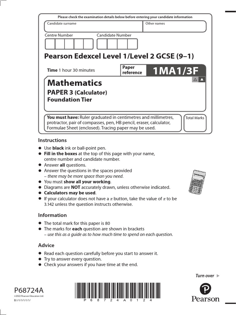 Edexcel GCSE Maths Foundation Paper 3 Calculator November 2022 | PDF