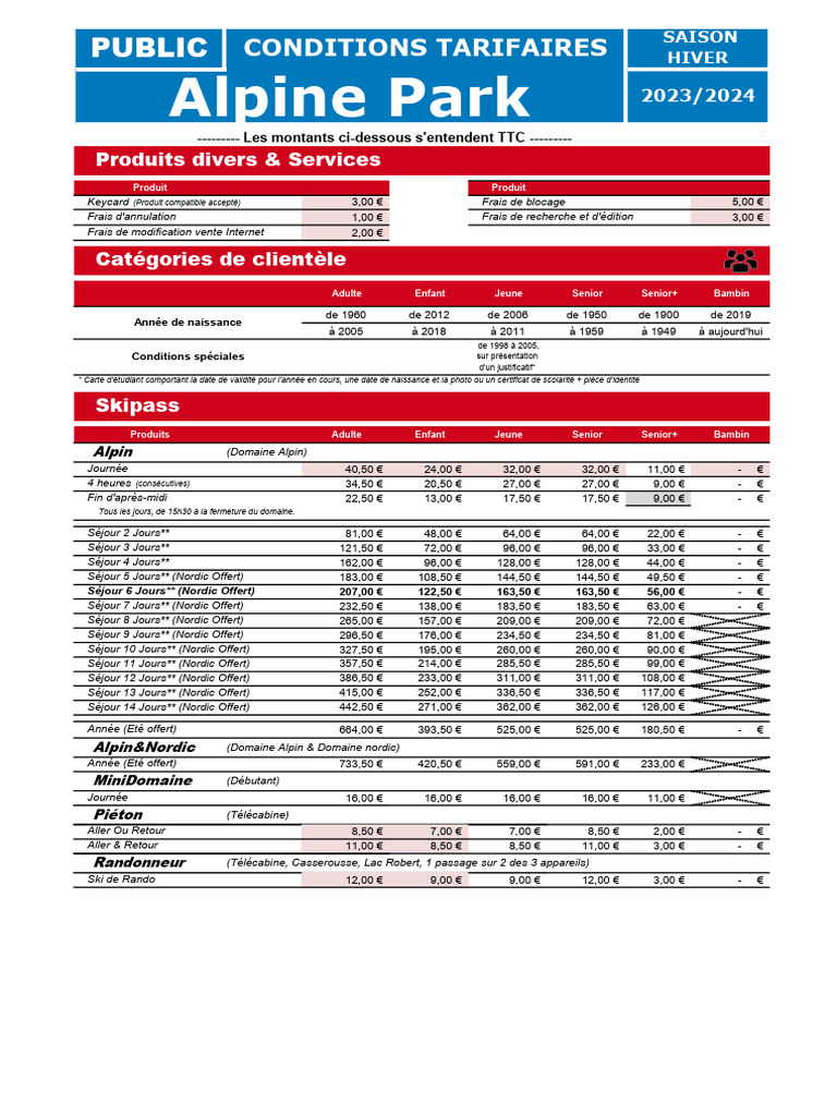 Chamrousse Grille Tarif Forfait Skipass Ski Alpin Hiver 2023 2024 ...