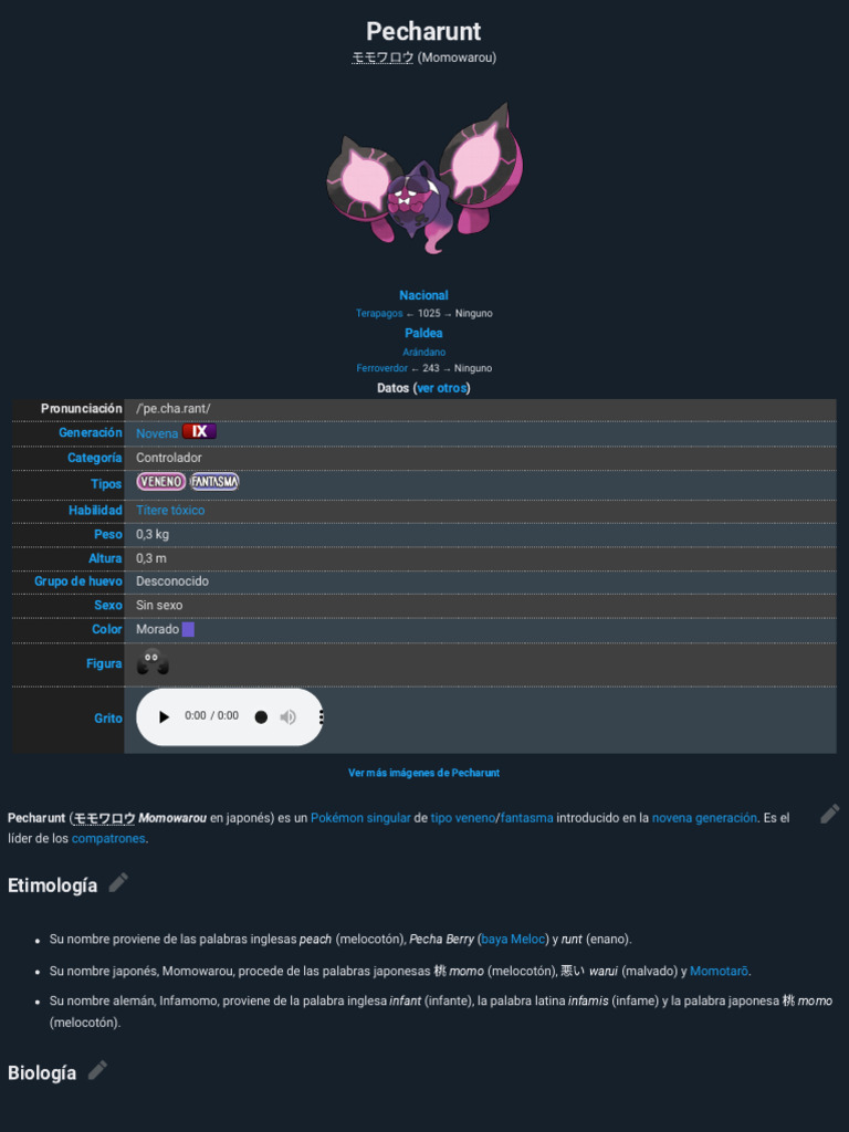 Pecharunt: Pokémon Veneno/Fantasma | PDF | Pokémon