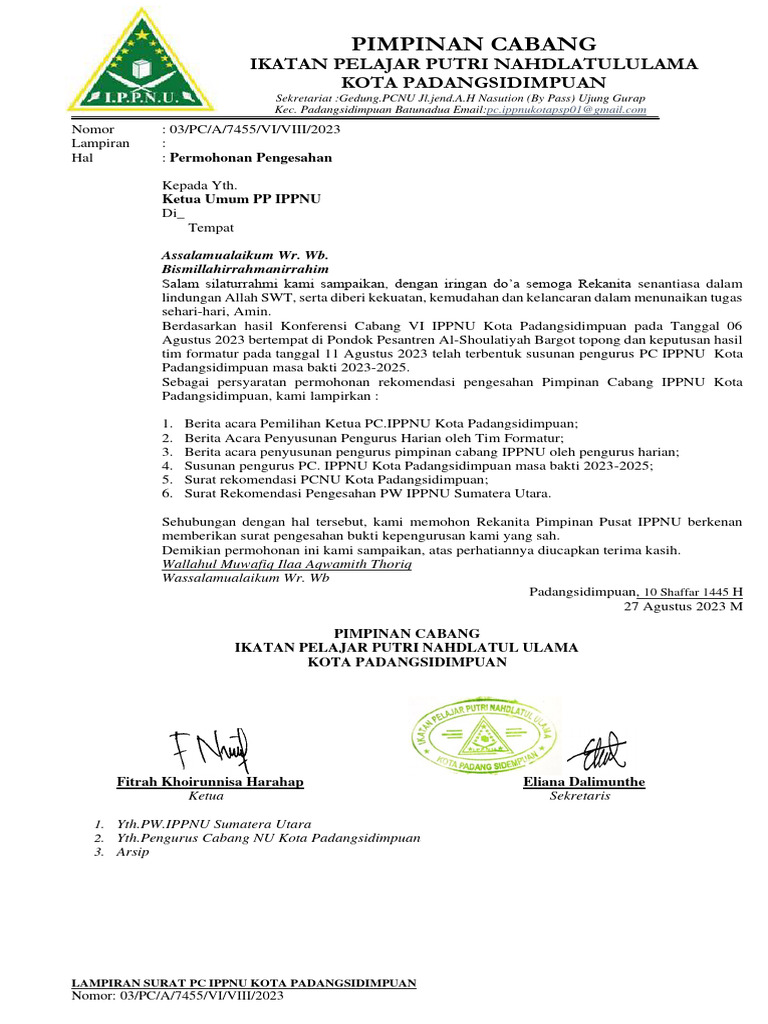 Contoh Pengajuan SK IPNU | PDF