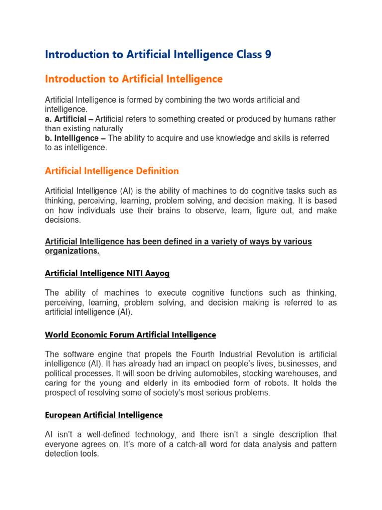 Ai Class-Ix Notes A.I | PDF