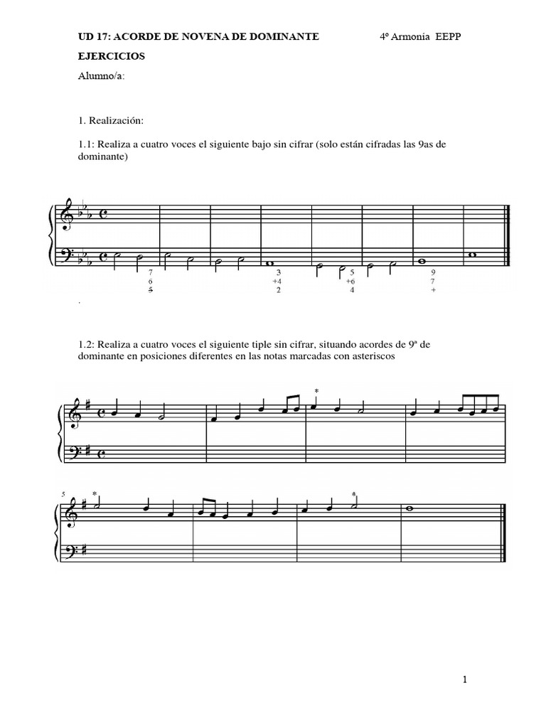 UD 17 Acorde de Novena de Dominante EJERCICIOS | PDF