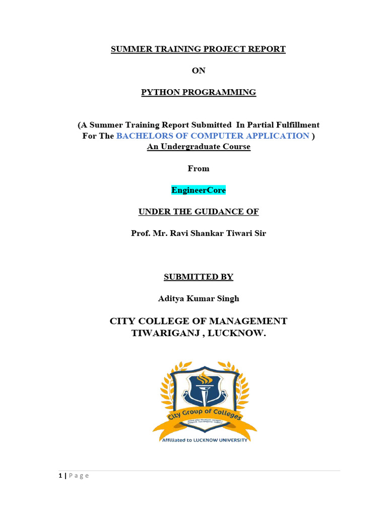 Industrial Training Report On Python New | PDF | Scripting Language ... Industrial Training Report On Python New | PDF | Scripting Language ...